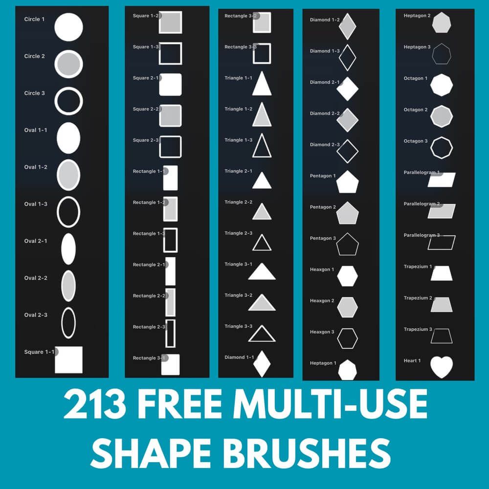 213 FREE Multi-Use Shape Brushes for Procreate - Free Brushes for Procreate