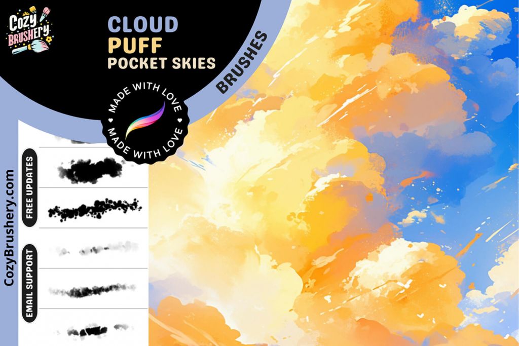 Procreate Brushes: Cloud Puff Pocket Skies, 9 Brushes for Soft, Bold, and Dreamy Sky Textures ...