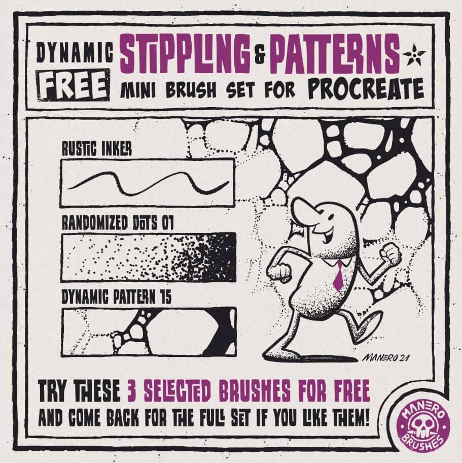 Stippling & Patterns FREE Mini Brush Set for Procreate - Free Brushes ...