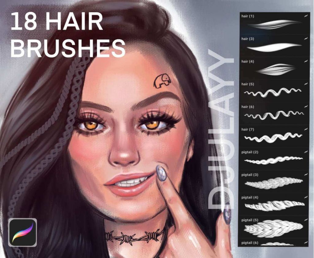 18 HAIR BRUSHES - Free Brushes for Procreate