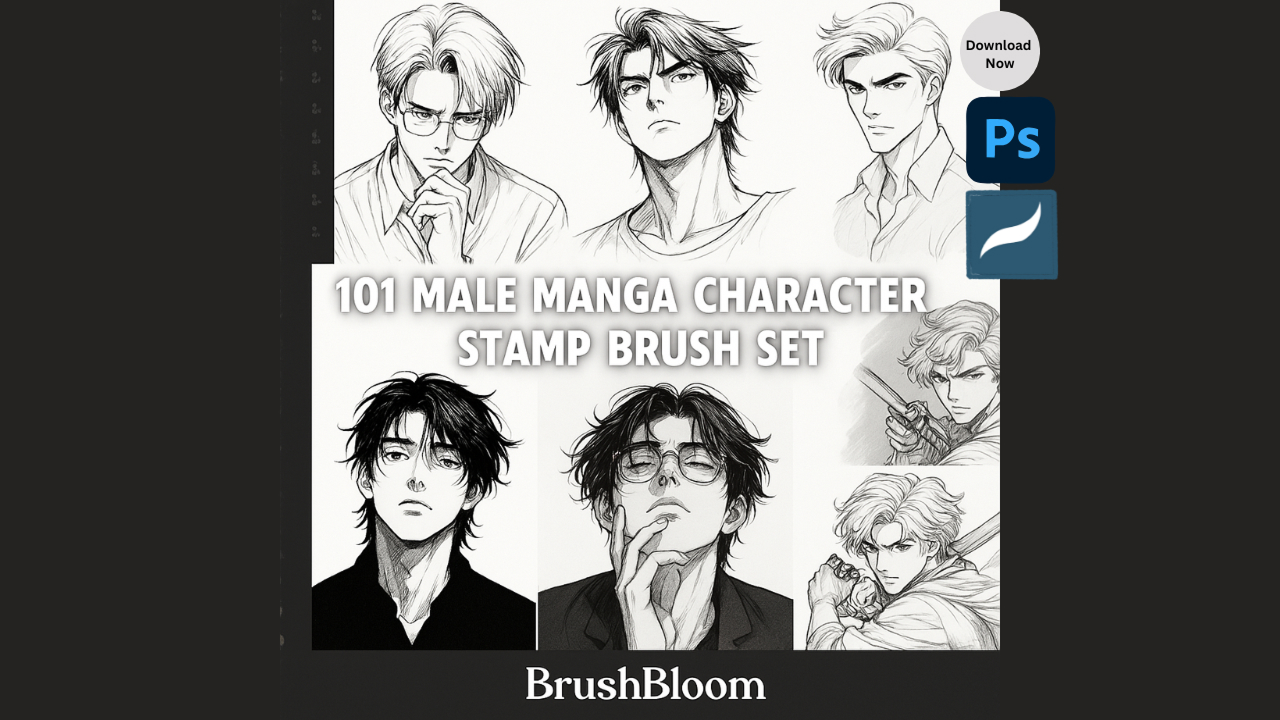 100 Male Character Stamp Brushes for Procreate - Free Brushes for Procreate