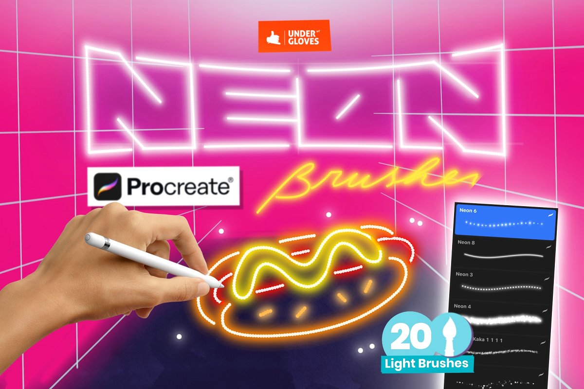 [Paid] 20 NEON art brushes for procreate - Free Brushes for Procreate