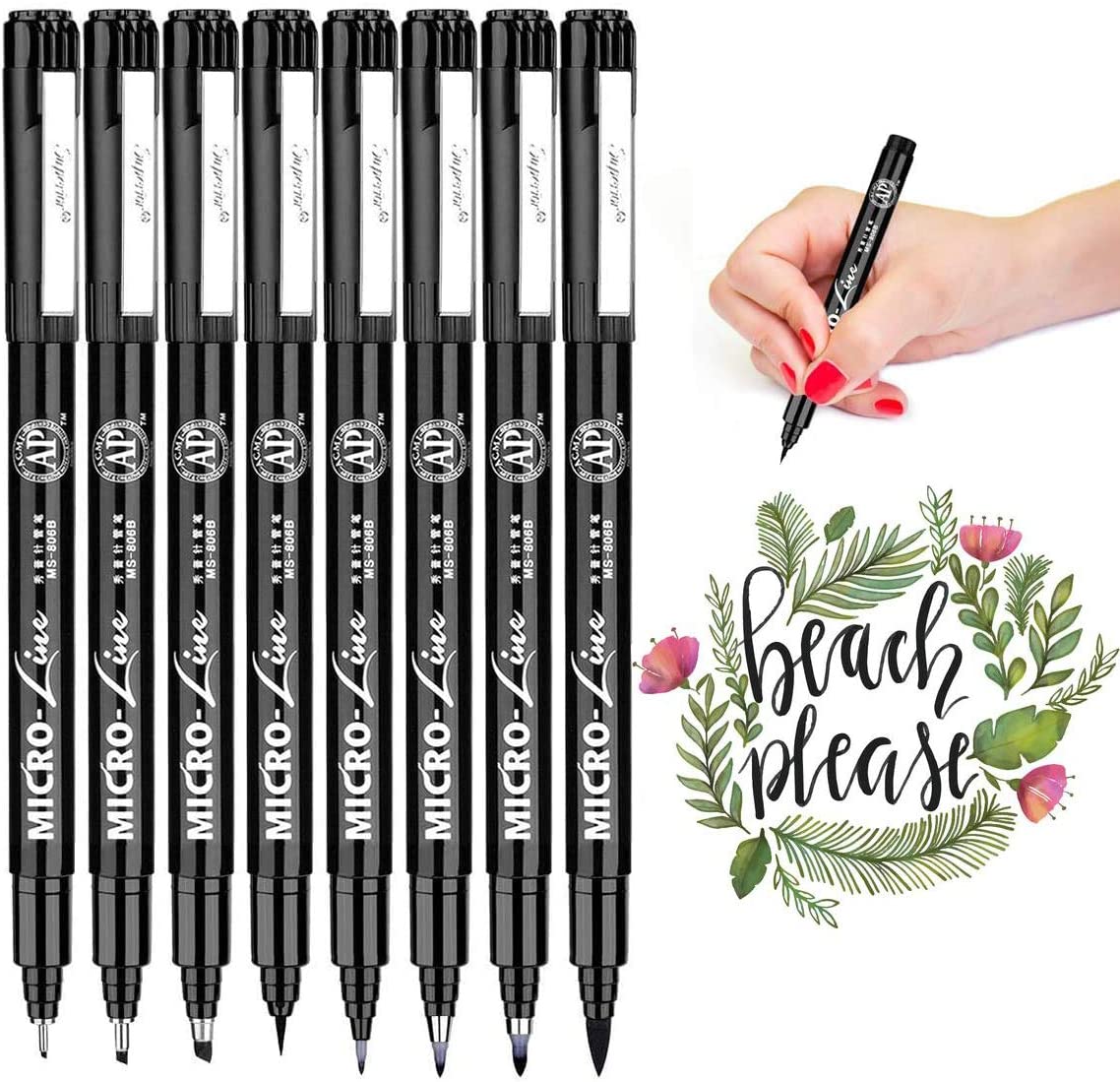 Hand Lettering Pens, Caligraphy Brush Pens Art Markers Black Ink Set ...