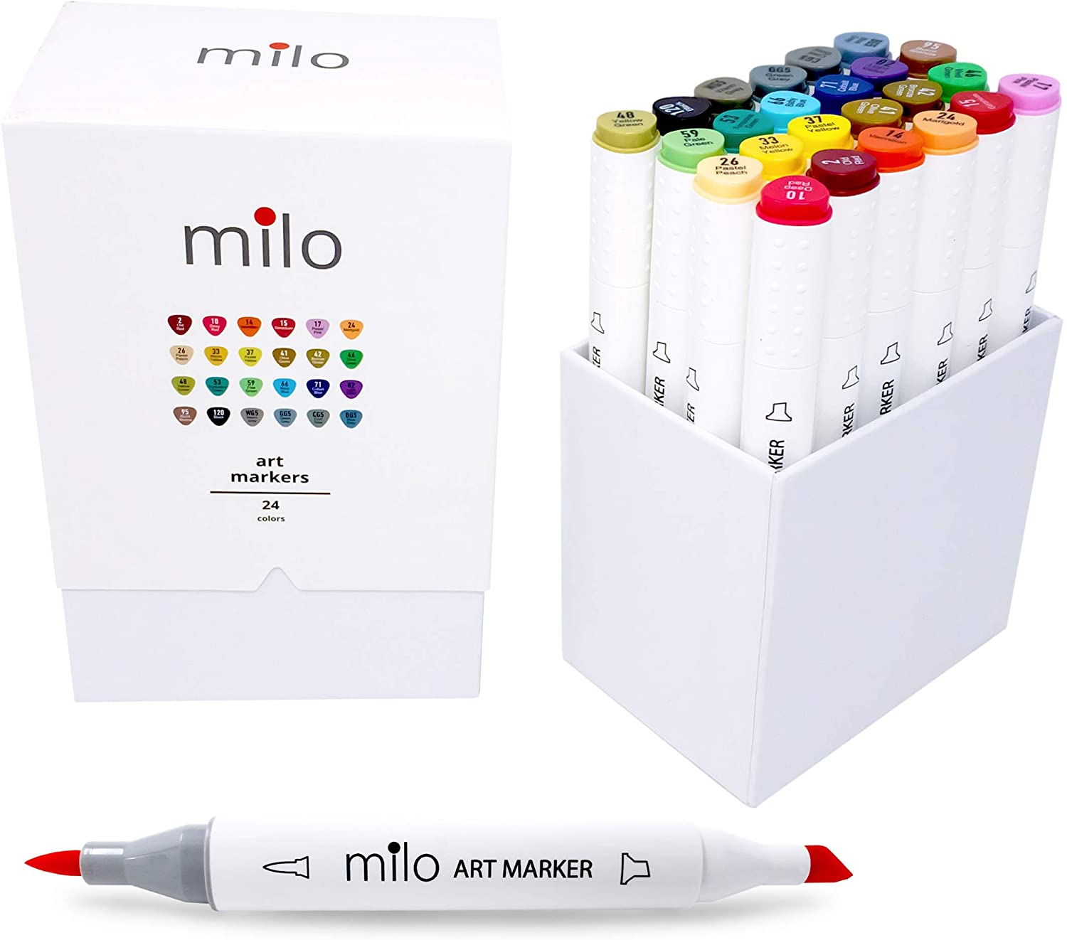 MILO 24 Art Marker Set Dual Tip Artist Markers | Brush Tip and Chisel ...