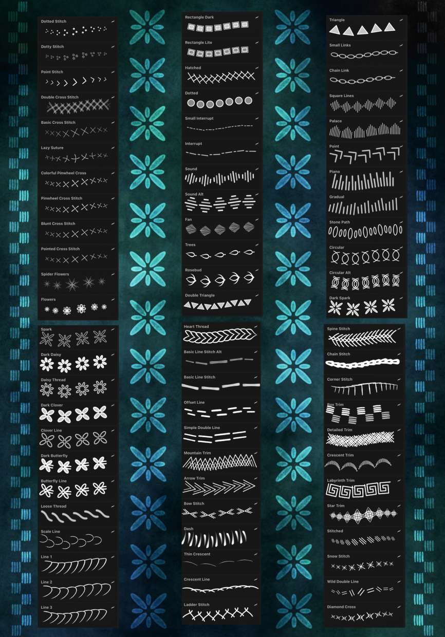 Embroidery, Stitching, Trim - Free Brushes for Procreate