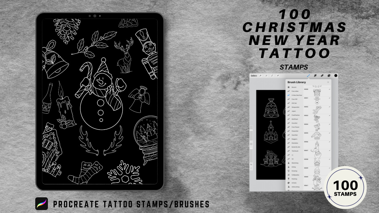 Procreate Christmas New Year Tattoo Stamps Free Brushes For Procreate