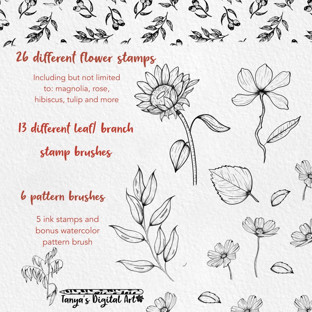 Flower ink stamp brushes - Procreate - Free Brushes for Procreate