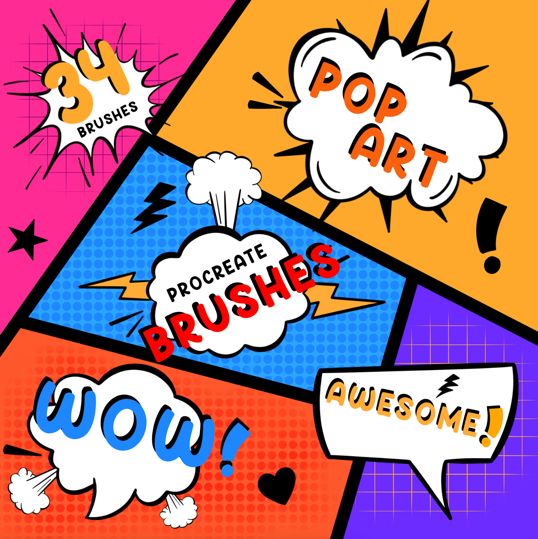 Pop Art Comic Elements for Procreate - Free Brushes for Procreate