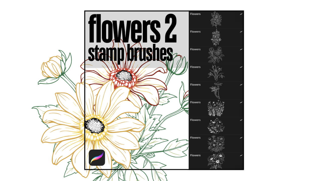 Flowers Stamps Brush Pack II - Free Brushes for Procreate