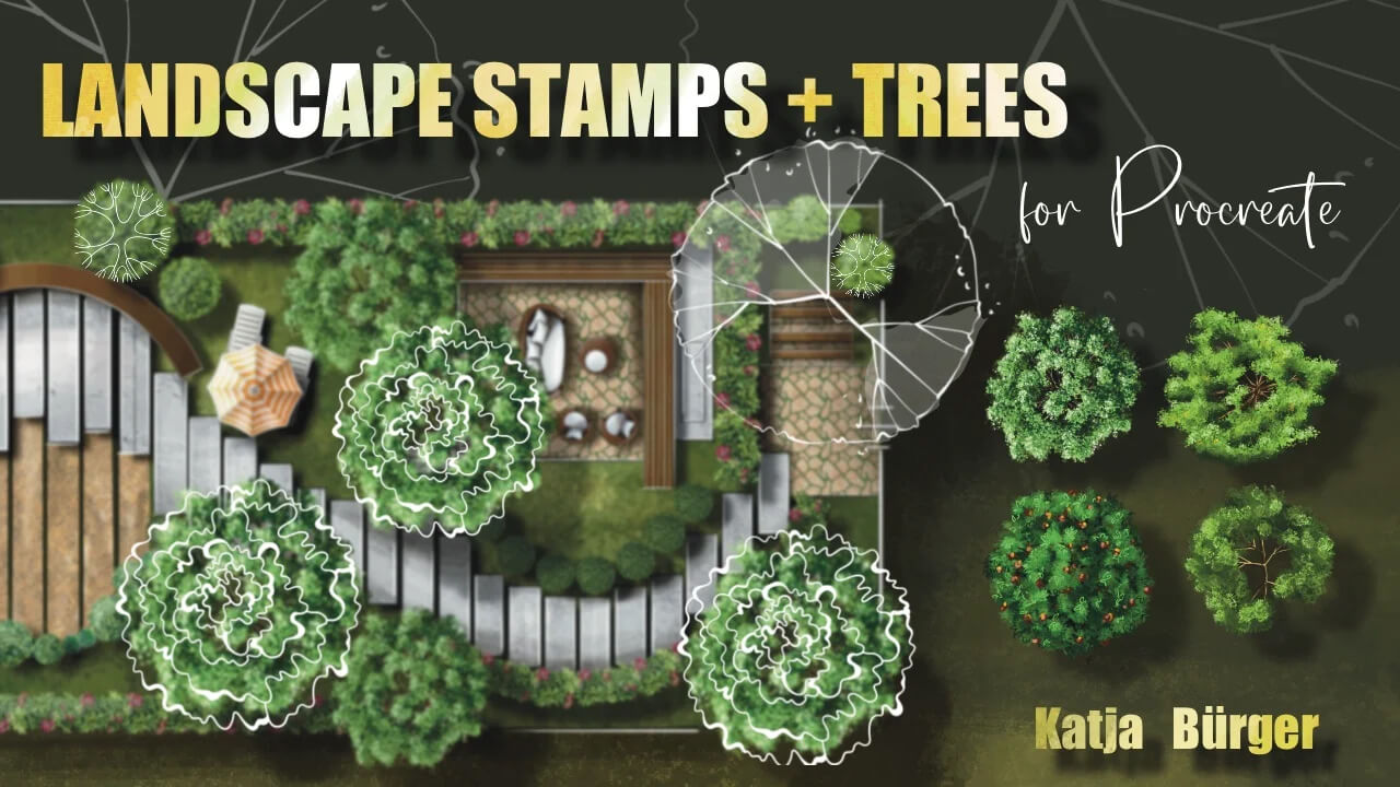LANDSCAPE STAMPS + TREES for Procreate - Free Brushes for Procreate