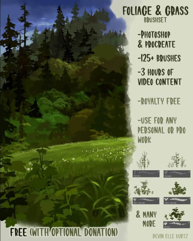 Foliage & Grass Brushset - Free Brushes for Procreate