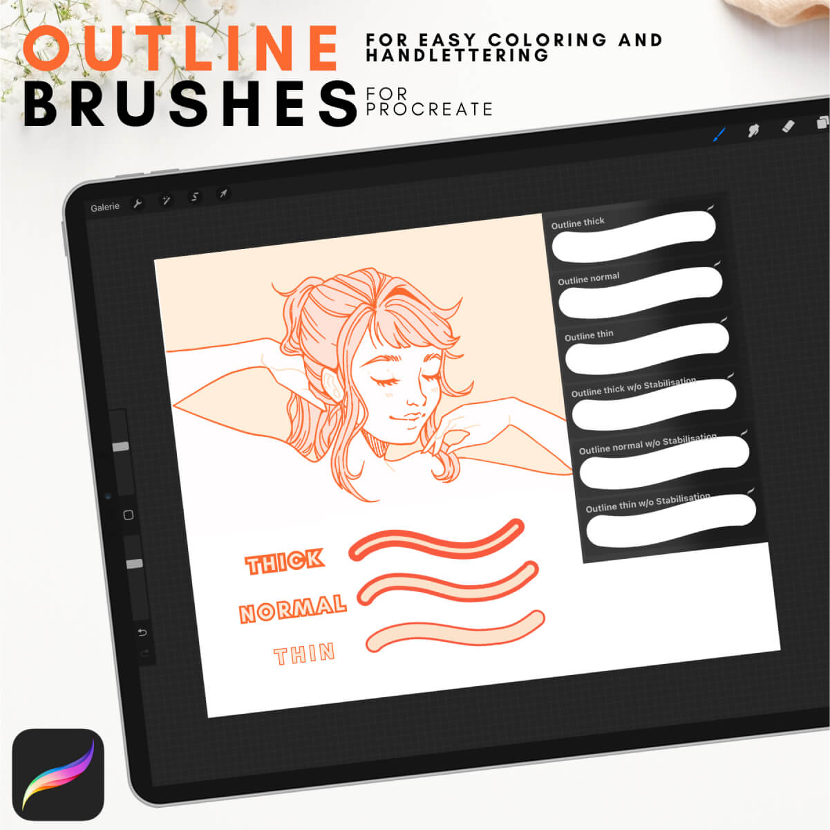 Free Procreate Outline Brushes for easy Coloring & Handlettering - Free ...