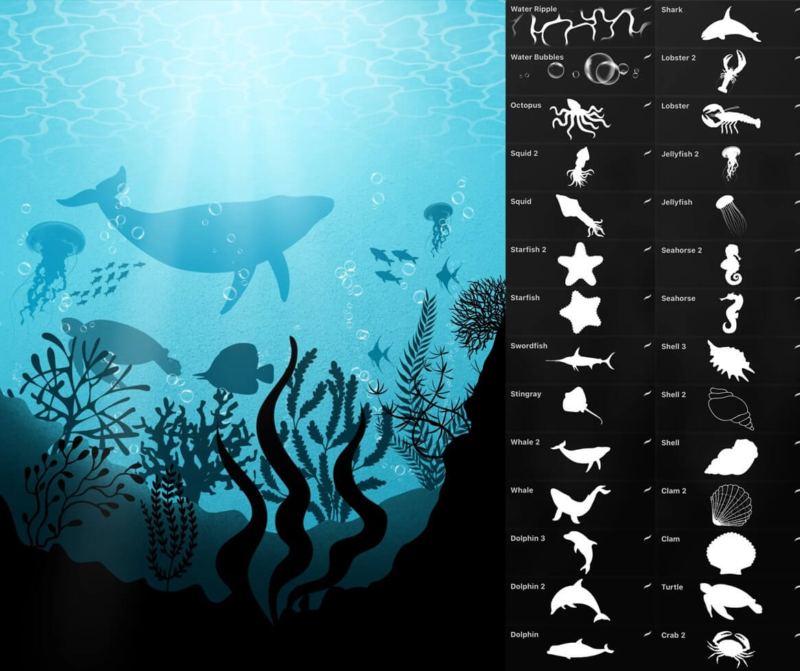 Procreate Underwater Brushes - Ocean Pack - Free Brushes for Procreate